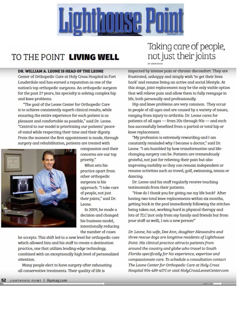 Lighthouse Point Magazine: Taking Care of People, Not Just Their Joints
